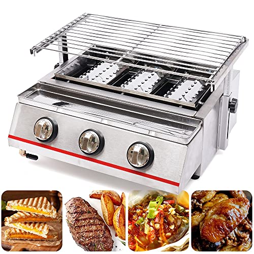 Portable Gas Grill, 2/3-Burner LPG Gas BBQ Grills Tabletop Smokeless Outdoor Barbecue Cooker, 2800Pa Propane Burners - Adjustable Height|2/30,000 BTU (3 Burner)