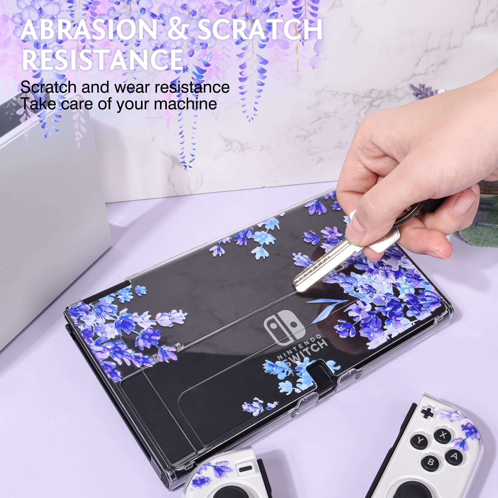 DLseego Peach Blossom Pink Flower Floral Clear Switch OLED Protective Case 2022 Version Anti-Scratch Dockable Console Transparent TPU Shell Soft Shock-Absorption Joy Con Cover for Switch OLED Model