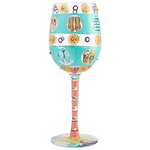 Enesco 6004759 Designs by Lolita Flip Flop Days Artisan Hand-Painted Wine Glass, 15 Ounce, Multicolor