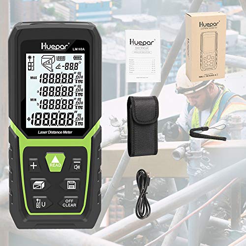 Huepar Laser Distance Measure 165Ft with Li-ion Battery & Electric Angle Sensor, Backlit LCD Laser Measure Ft/in/M with High Accuracy Multi-Measurement Modes, Pythagorean, Distance, Area&Volume-LM50A