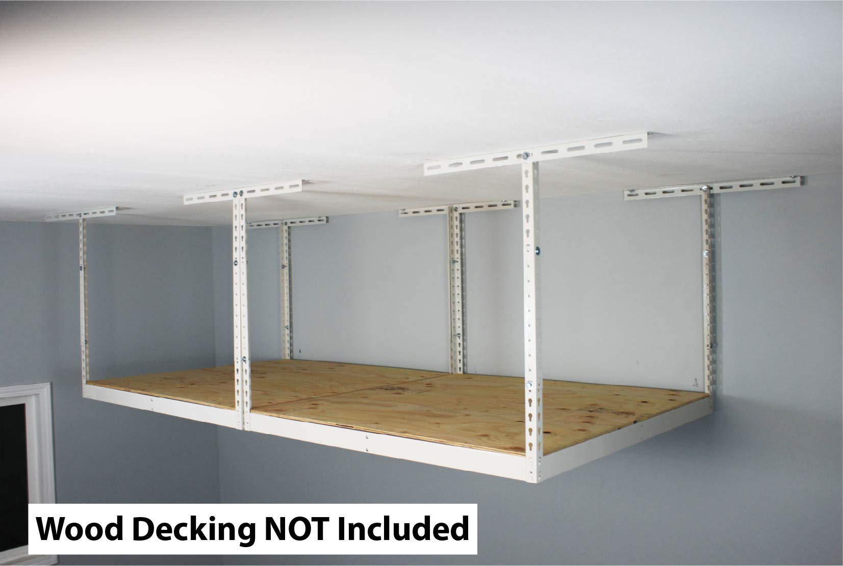 MonsterRax 4x8 Overhead Garage Storage Rack Frame Kit - Hanging Storage Shelves, Garage Ceiling Storage Rack System, Overhead Garage Organizers And Storage, Ceiling Shelving - (White, 18"-33")