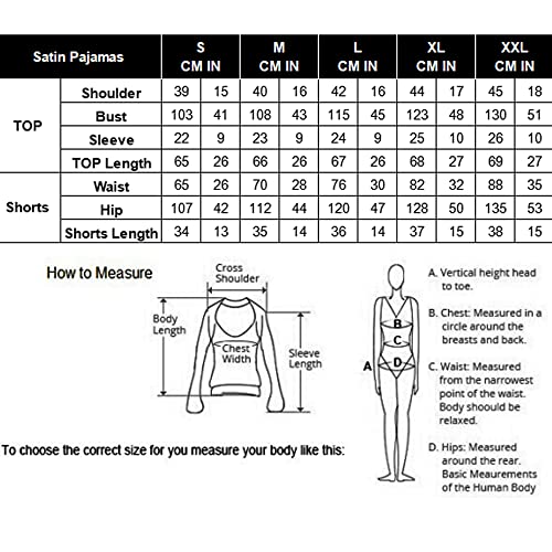 Samring Womens Silk Satin Pajamas Short Sleeve Loungewear Two-Piece Sleepwear Button-Down Pj Set Black L
