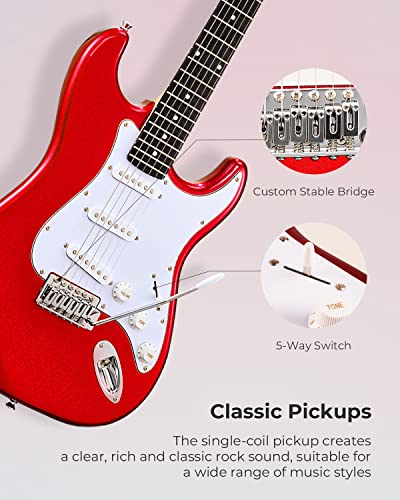 Electric Guitar Beginner Kit, 39 Inch Full Size Electric Guitar with Amp for Beginners Adults Teens, Metallic Red, by Vangoa