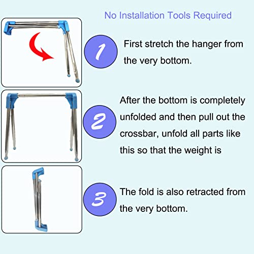 Portable Travel Garment Rack, Stainless Steel Foldable Clothes Rack, Extra Compact and Lightweight, Collapsible Mini Drying Clothes Rack with 6pcs S Hook and 6pcs Clothes Clip for Camping, Laundry