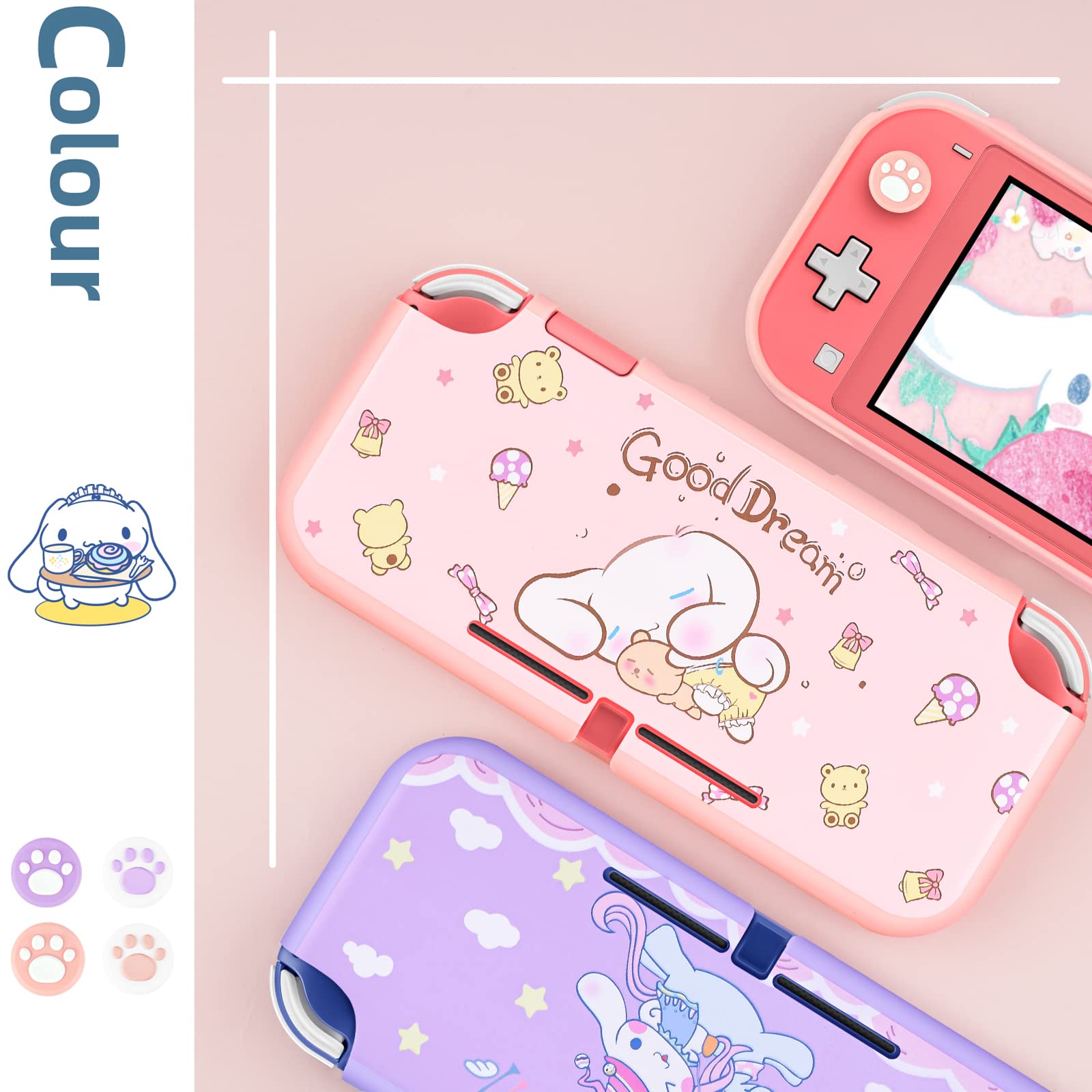 DLseego Protective Case Design for Switch Lite, TPU Cover Case Cute Rabbit Animal Pattern Shock-Absorption Design Hard Cover with 2 pcs Thumb Grips - Pink Rabbit
