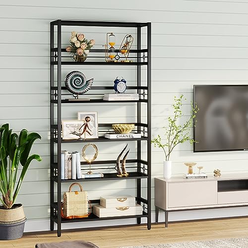 Tribesigns 71" Tall Bookshelf, Modern 6-Tier Etagere Bookcase, Freestanding Open Book Shelves, Wood and Metal Storage Display Rack, Unique Shelving Unit for Home Office, Living Room, Black
