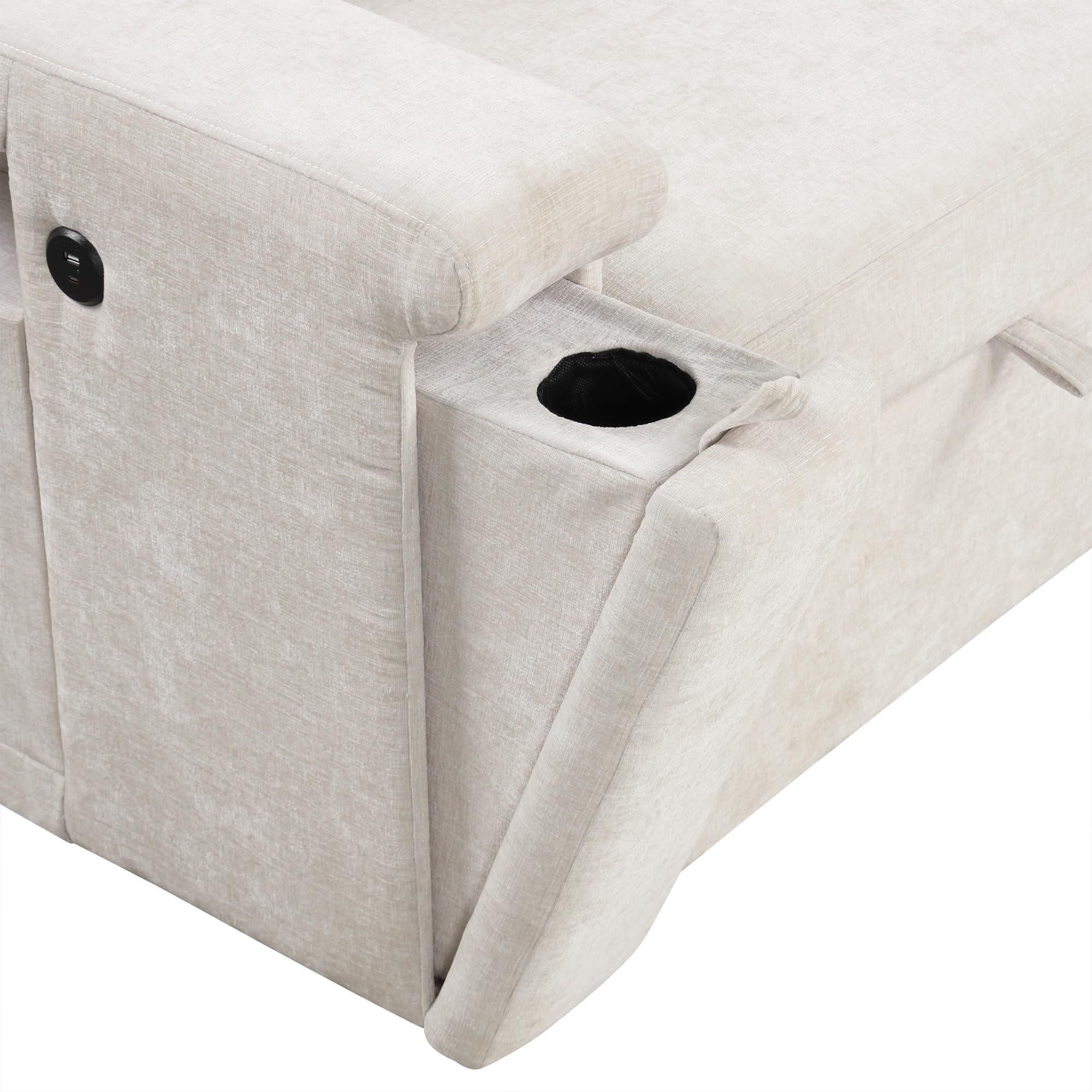 L-Shaped Corner Sectional Sofa Couch, Modern Padded Modular Sofa with Storage Space, USB Ports and Cup Holders on The Armrests, Suitable for Living Rooms, Offices, Apartments (Beige-87WD)