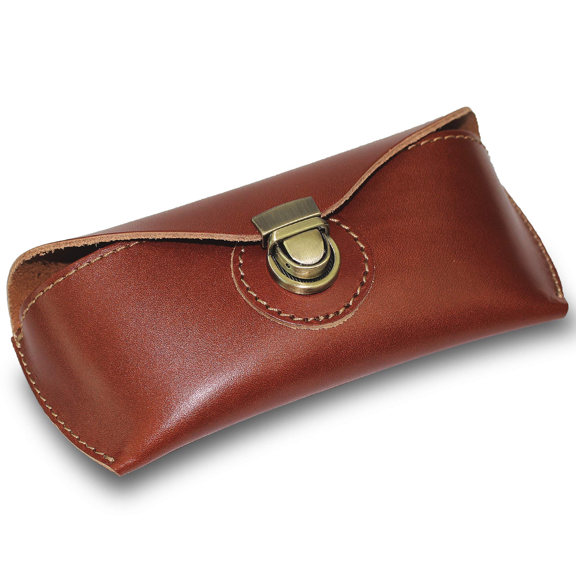 DK86 Genuine Leather Glasses Case Sunglasses Pouch Eyeglass Case, with Belt Loop, for Men and Women (Black)