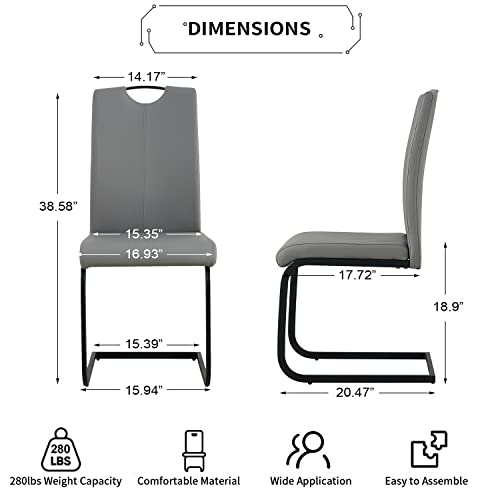 Modern Dining Chairs, PU Leather Side Dining Room Chairs Set of 2, Upholstered Kitchen Chairs with Padded Seat, High Back Accent Chairs with Metal Base for Dining Room, Waiting, Living Room Grey