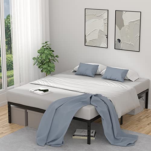 Meberam King Size Bed Frame 14 Inch Metal Platform BedFrame Heavy Duty King Mattress Foundation Steel Slats Support No Box Spring Need, Black