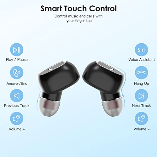 TYC True Wireless Earbuds, Ear Buds Wireless Bluetooth Earbuds with Microphone, Touch Control Earbud & Full in-Ear Headphones for Workout, Stereo Deep Bass IPX5 Waterproof Earbuds for iPhone Android