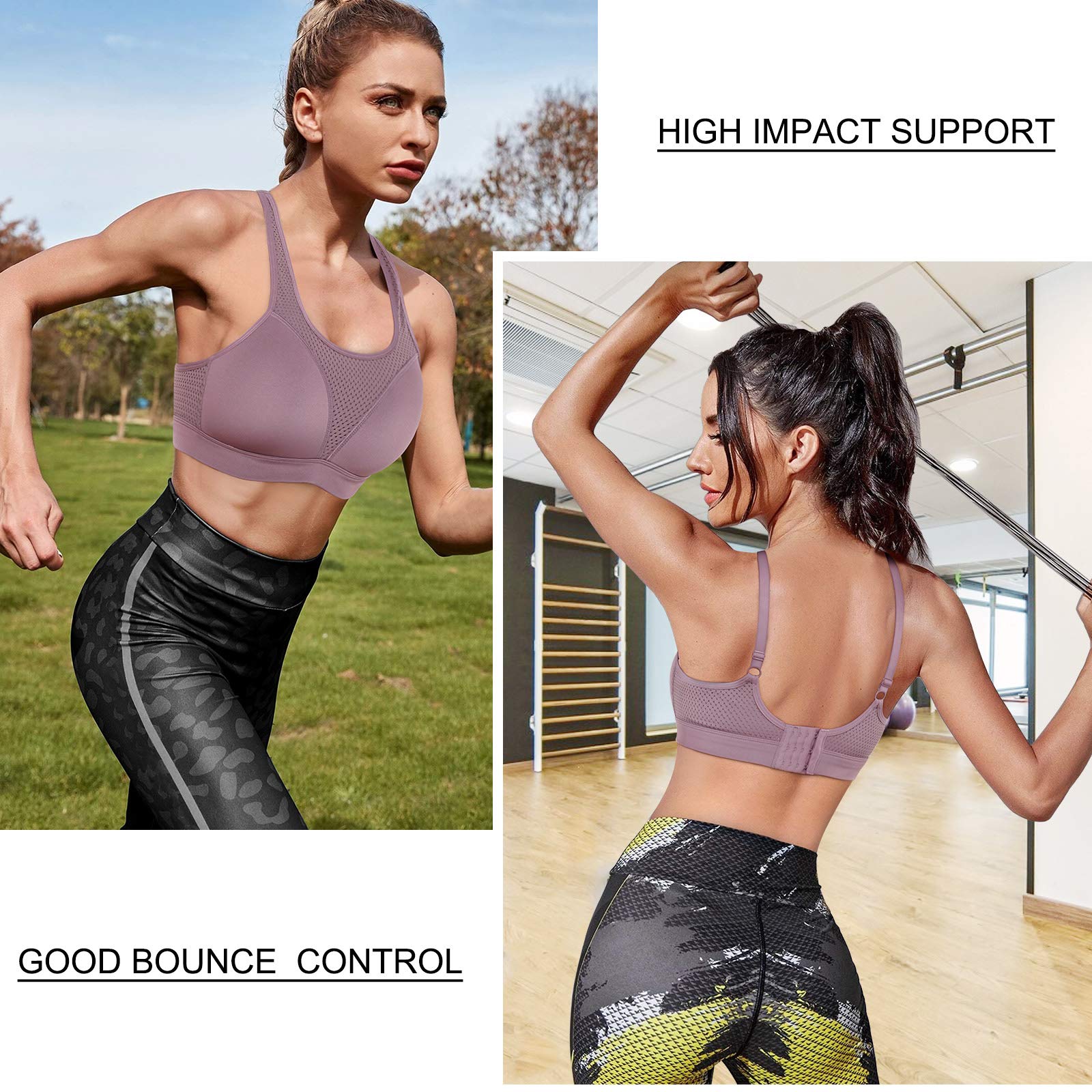 CYDREAM Women Sports Bra High Impact Full Support Bounce Control Adjustable Straps Hooks Wireless Workout Fitness (3X-Large, Purple)