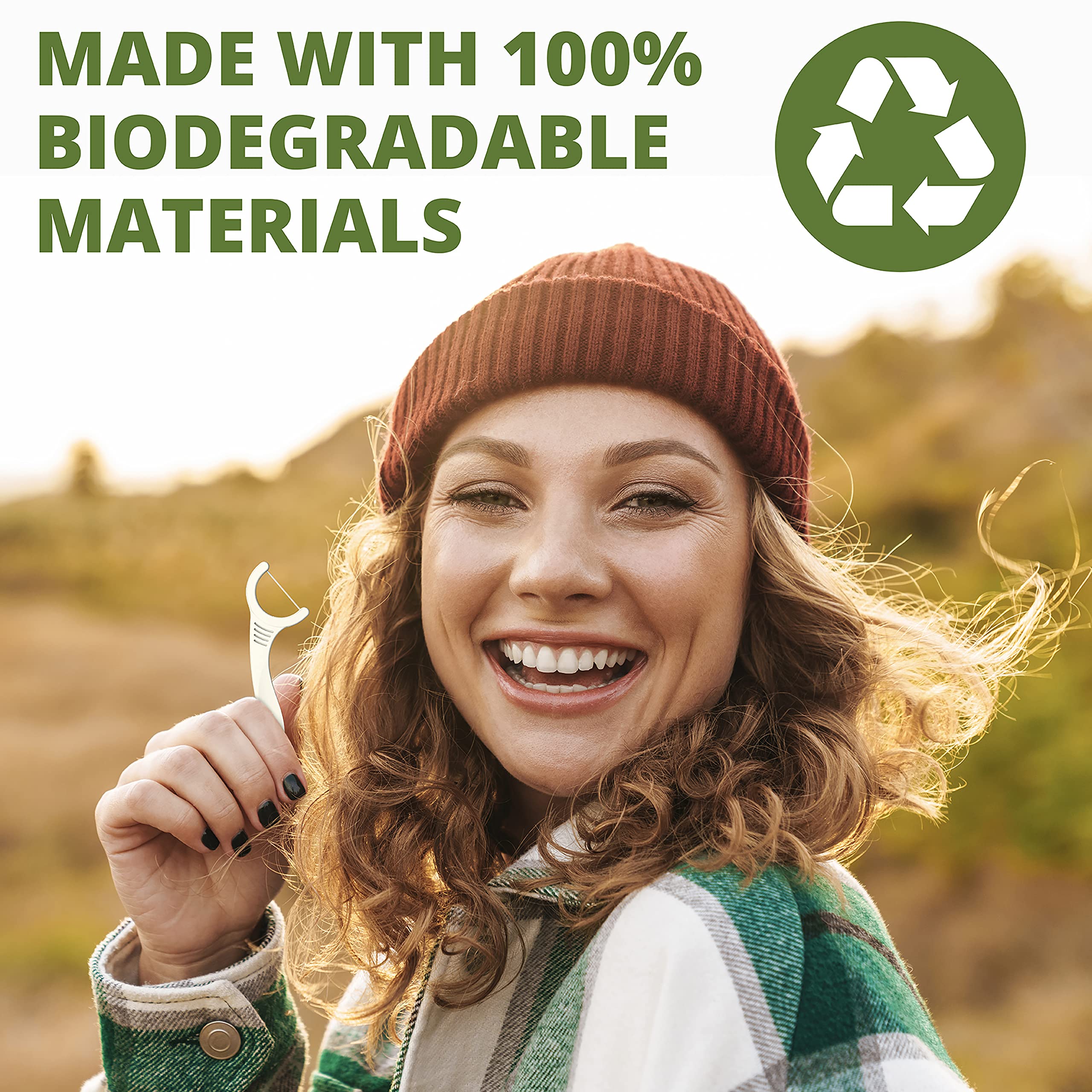Plackers EcoChoice Compostable Dental Flossers, Sustainably Sourced, BPA Free, Recyclable Packaging, Natural Mint Flavor 50 Count (Pack of 6)