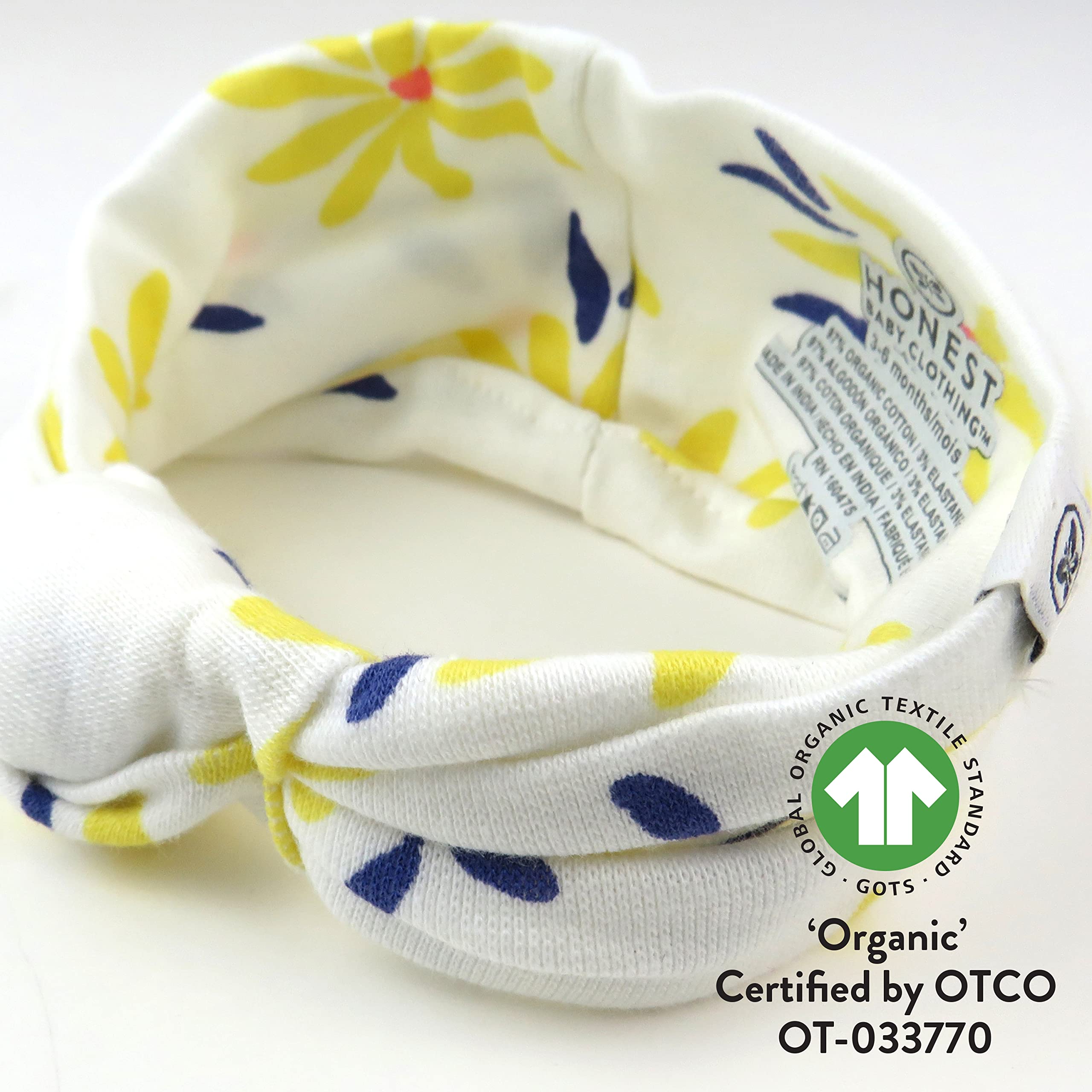 HonestBaby 3-Piece Organic Cotton Kimono Top, Footed Pant & Headband/Beanie Set, Baby Daisy White, 0-3 Months