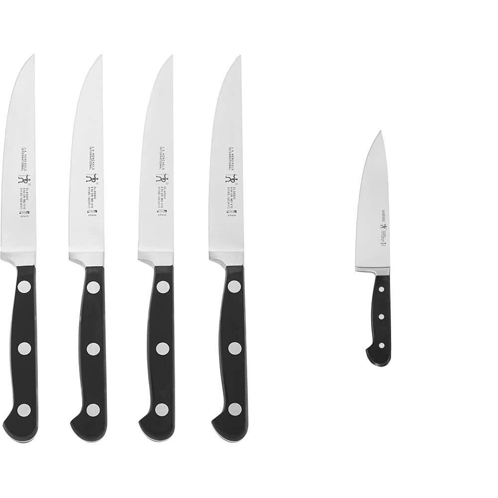 HENCKELS Classic Razor-Sharp Steak Knife 4 Piece Set, German Engineered Informed by 100+ Years of Mastery & Classic 8 in Chefs knife
