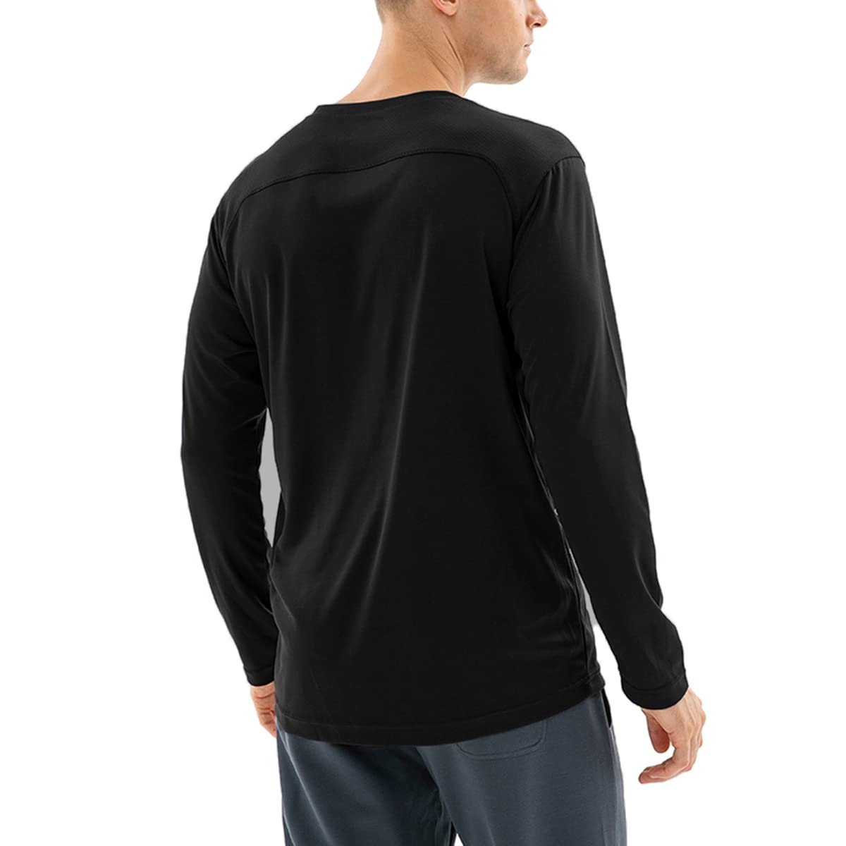 ElsMorr Men's Crew Performance Tech Long-Sleeve T-Shirt Quick Dry Running Lightweight Workout T-Shirts Black