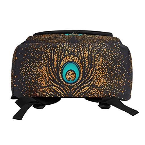 Naanle Stylish Beautiful Peacock Feather Gold Sparkling Pattern Casual Daypack College Students Multipurpose Backpack Large Travel Hiking Bags Computer Bag for Men Women