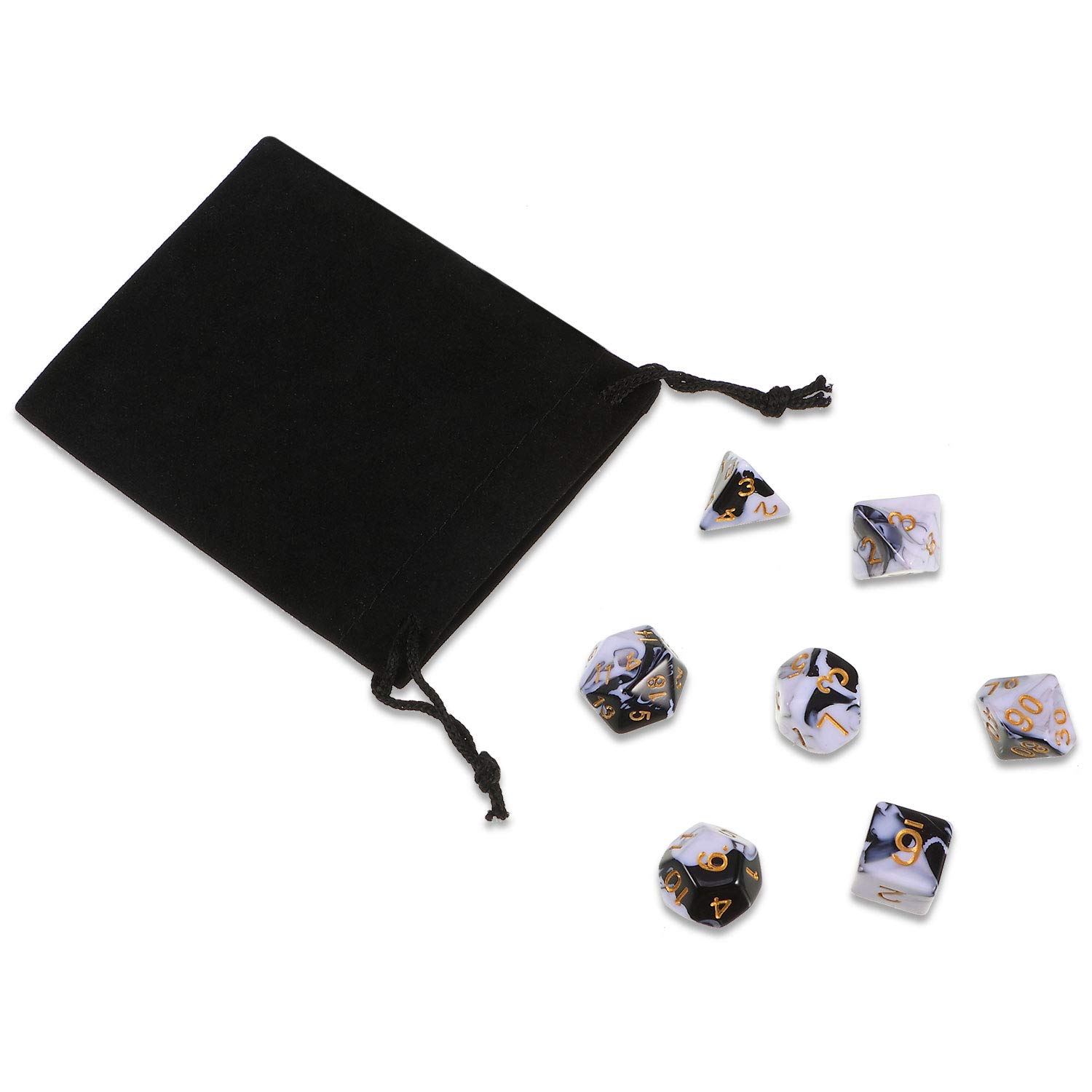 EBOOT 7-Die Polyhedral Dice Compatible with DND Dice Set Dungeons and Dragons with Black Pouch (Solid Black White)