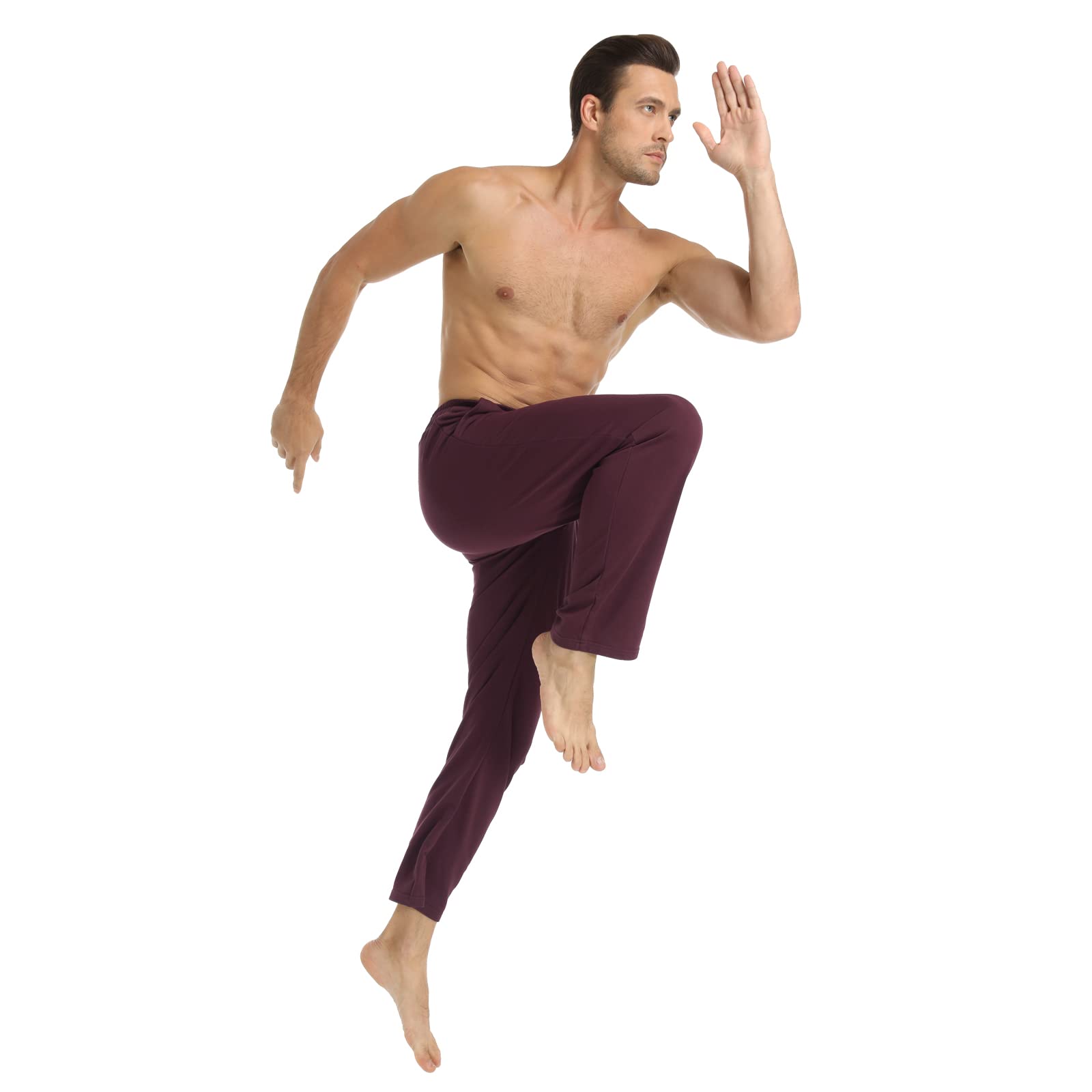Dr.Cyril Mens Sweatpants Yoga Pants Open Bottom Straight Leg Casual Loose Fit Exercise Pants for Workout,Running,Jogging,Gym Wine Red, M