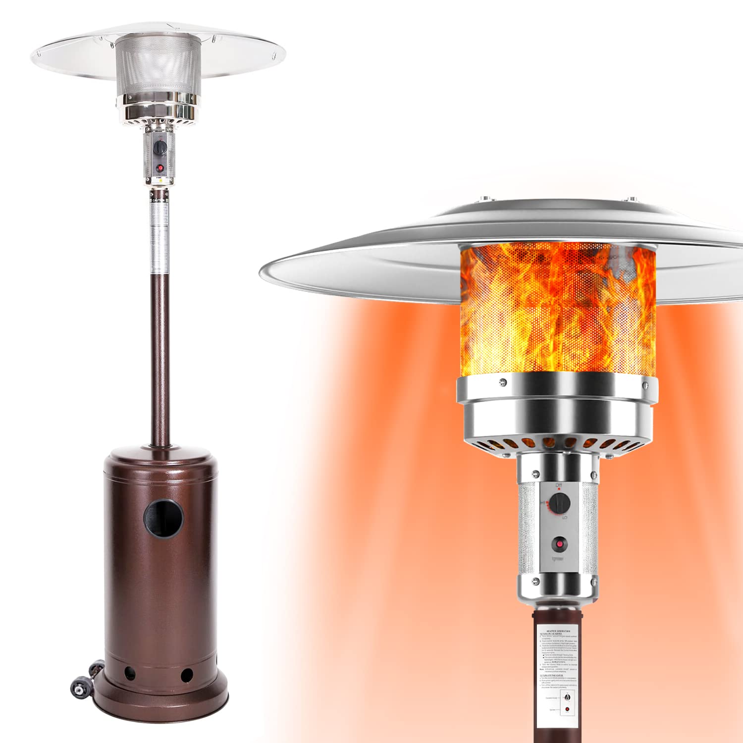 Heater Outdoor Heater Patio Heaters - Commercial Propane Outdoor Heater 48000 BTU Portable Space Heater, Tip-over Overheat Protection,For Courtyard Garage, Freestanding, Height Adjustable