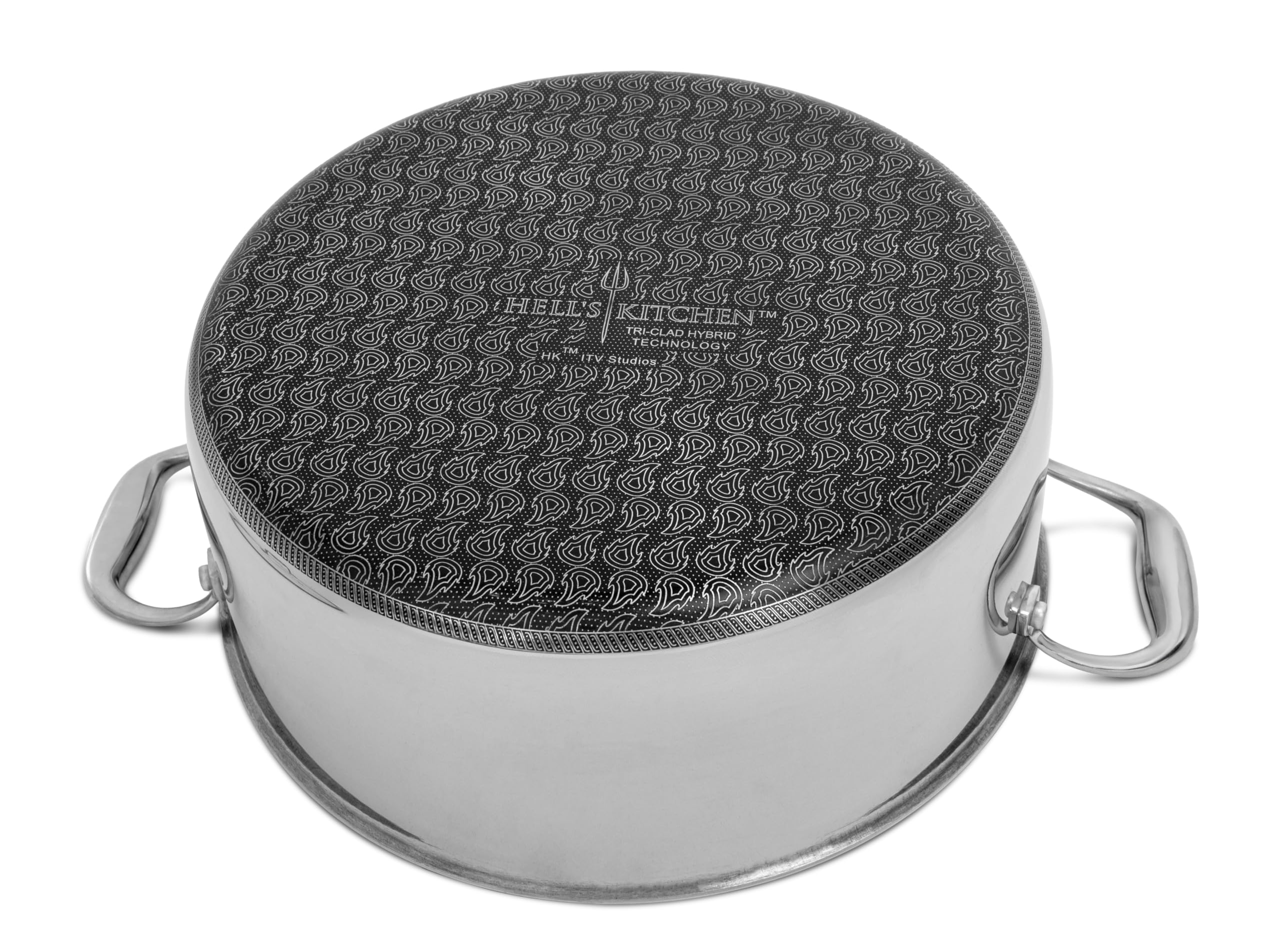 Hell's Kitchen Hybrid 7.5 Qt Pot and lid, Tri-Clad Stainless Steel and Nonstick Ceramic, PFAS Free, no PFOA, PTFE, or Teflon, Non Toxic Cookware, Metal Utensil Safe, All Cooktops and Oven Safe