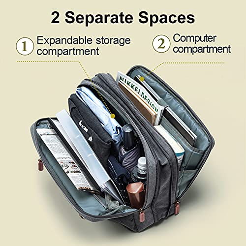 SANWA 17.3 inch Vintage Canvas Backpack, Convertible Laptop Computer Bag, Messenger Bag, Convertible Shoulder Bag Handbag, Compatible with MacBook Notebook, for Men, Women, Travel, College, Gray