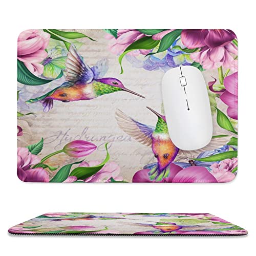 Vintage Bird Floral Anti Slip Rubber Mouse Pad Watercolor Garden Decor Tropical Plant Calla Lily Hummingbird for Wireless Mouse, Computers, Laptop, Office 9.4L x 7.9W Inch