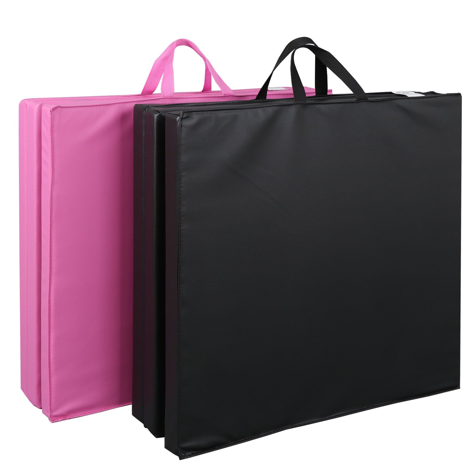 F2C 6’X2’X2” PVC Leather Home Gymnastics Gym Exercise Aerobics Yoga Mat Folding Tumbling Mat Comfort Foam W/Carrying Handles for Pilates, Stretching, MMA, Core Workouts (Pink)