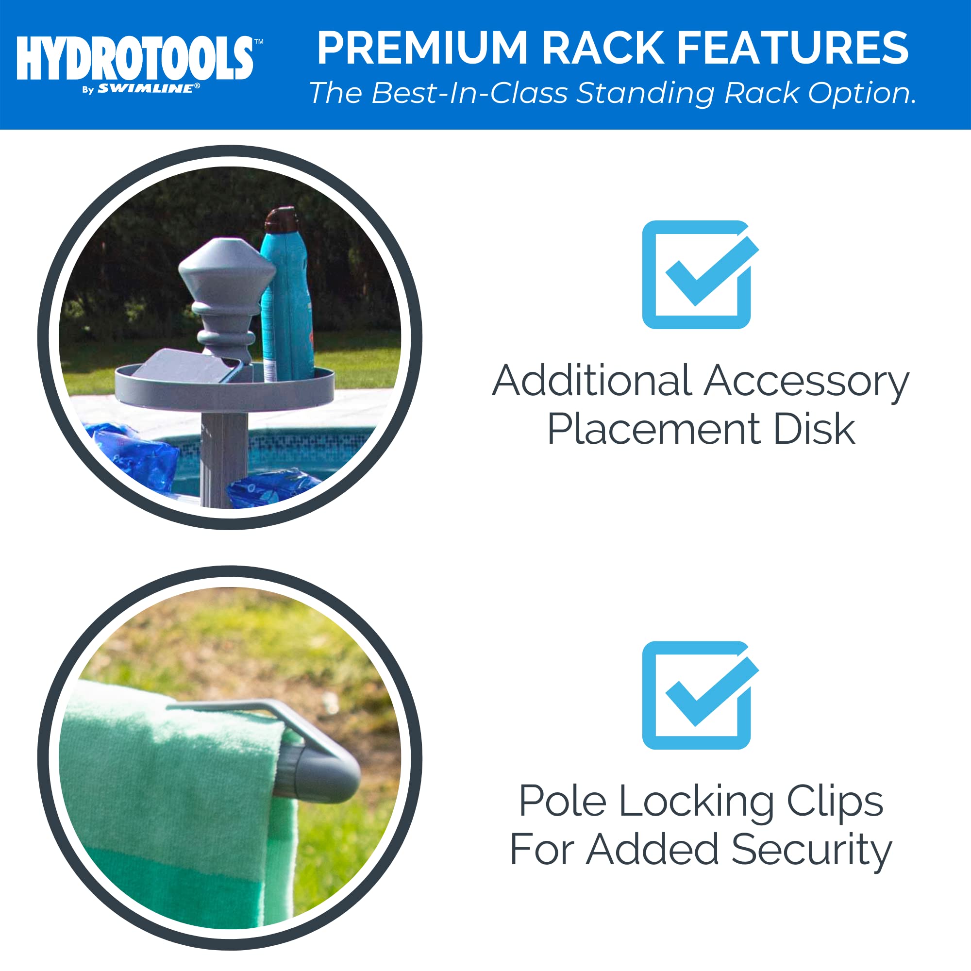 HYDROTOOLS BY SWIMLINE 89033 Premium Free Standing Poolside Valet Towel Rack Adjustable With Water Weighted Base Three Arms Secure Clips For Outdoors & Indoors Pool Patio Poolside Holder Drying Stand