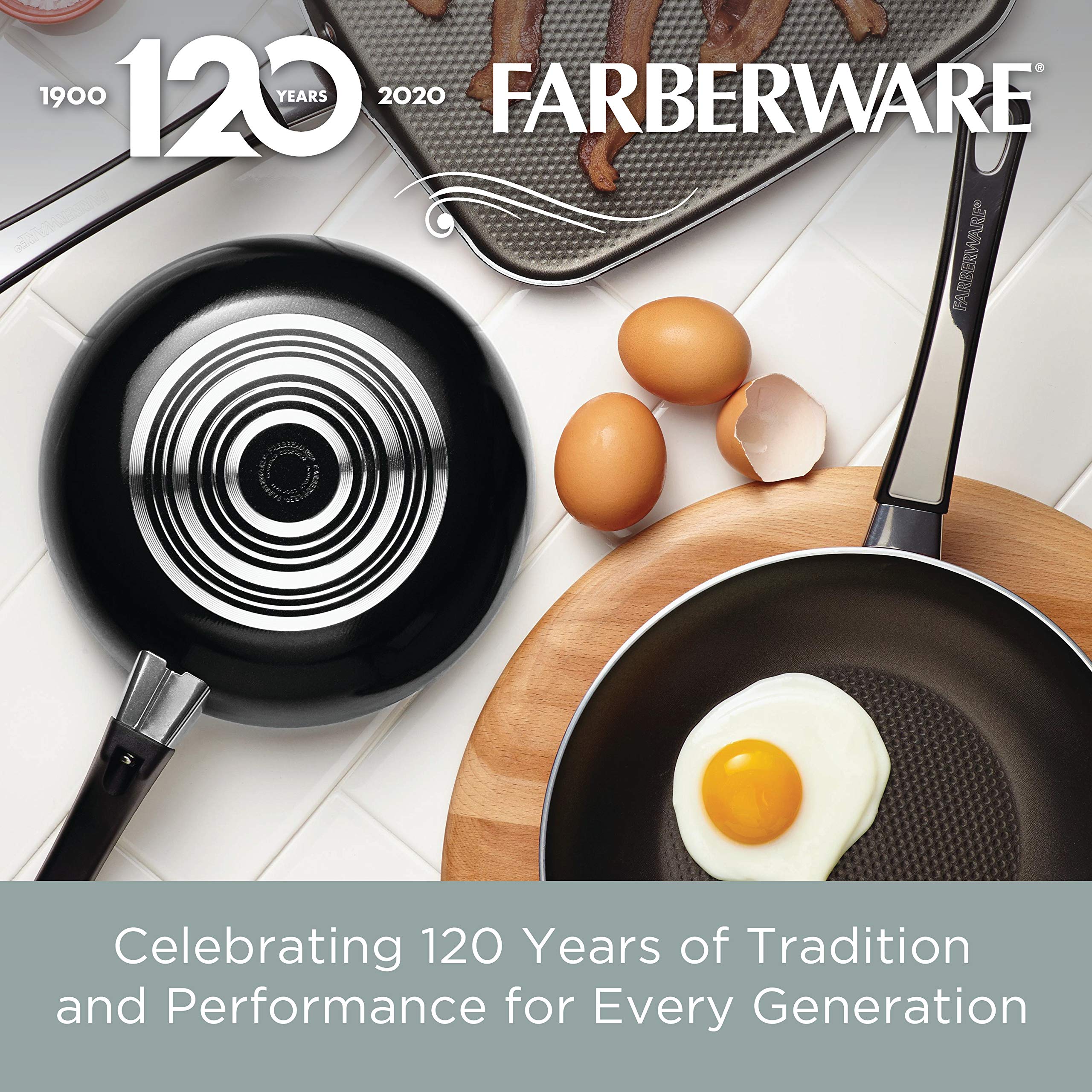 Farberware 21582 Dishwasher Safe High Performance Nonstick Frying Pan with Glass Lid / Nonstick Deep Skillet, 12 Inch, Black