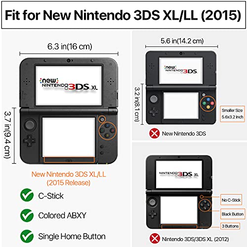TNP Protective Case Compatible with Nintendo New 3DS XL LL 2015, Black - Plastic + Aluminum Full Body Protective Snap-on Hard Shell Skin Case Cover New Modified Hinge-Less Design