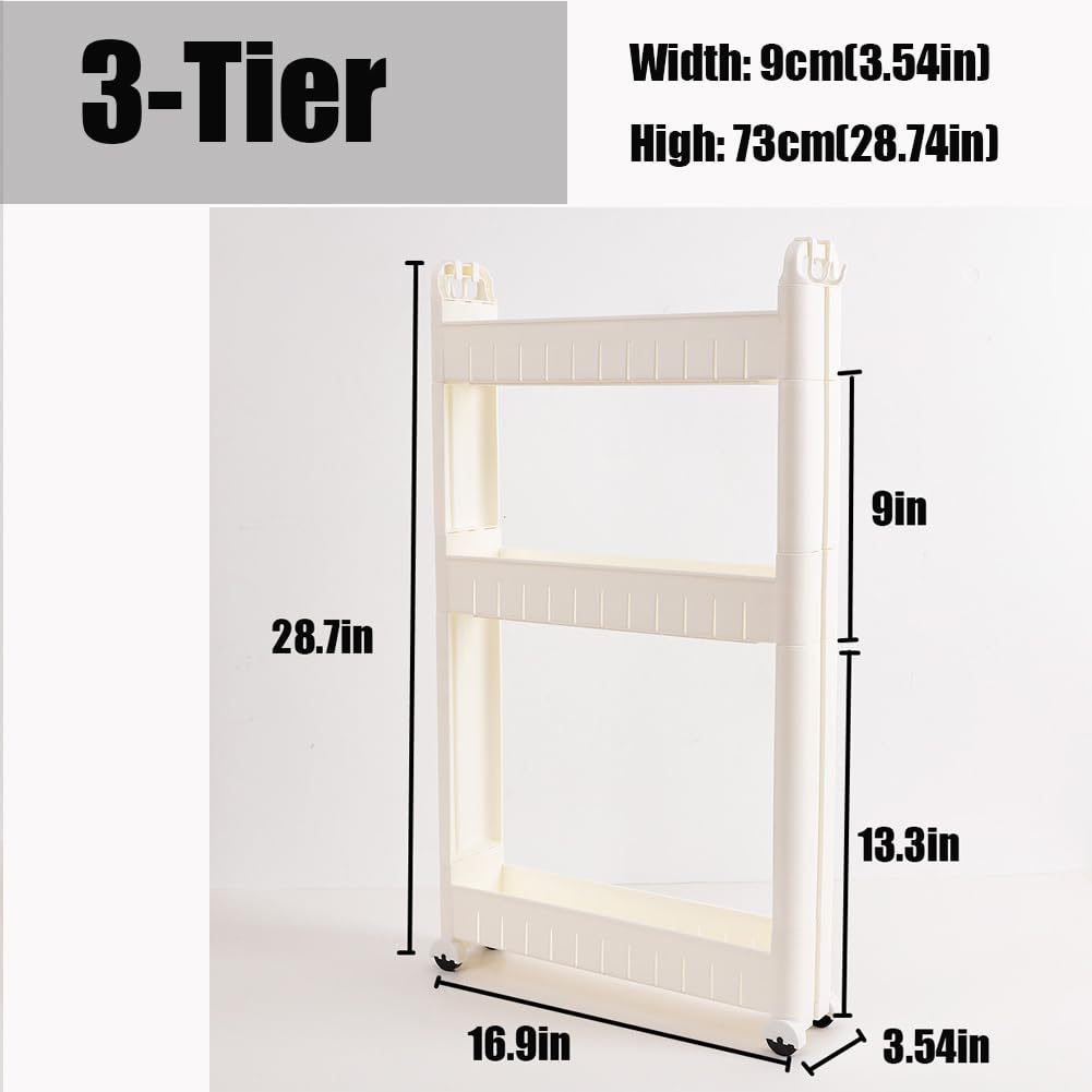 Labauxite Rolling Slim Storage Cart, Narrow Utility Kitchen Cart on Wheels, Narrow Storage Cabinet Organizer Cart for Small Spaces in Laundry Room, Kitchen, Bathroom (3-Tier)