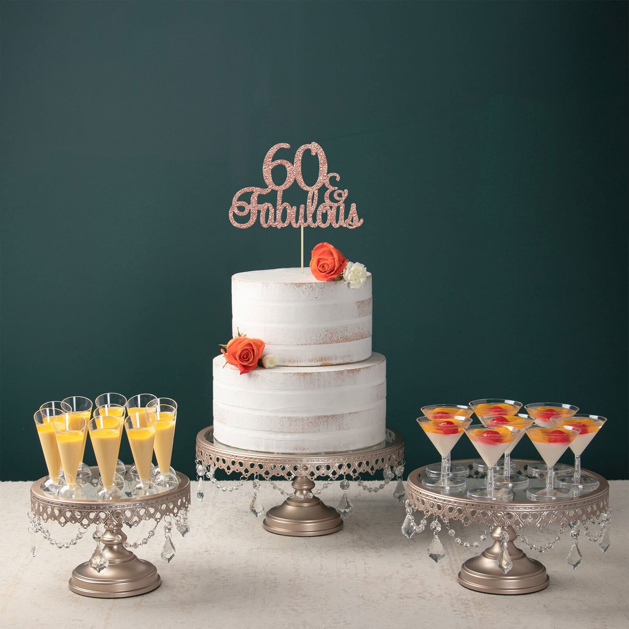 Gyufise Rose Gold Glittery 60 & Fabulous Birthday Cake Topper for 60th Birthday Party Decorations 60 Birthday Cake Decorations Supplies 1 Pack