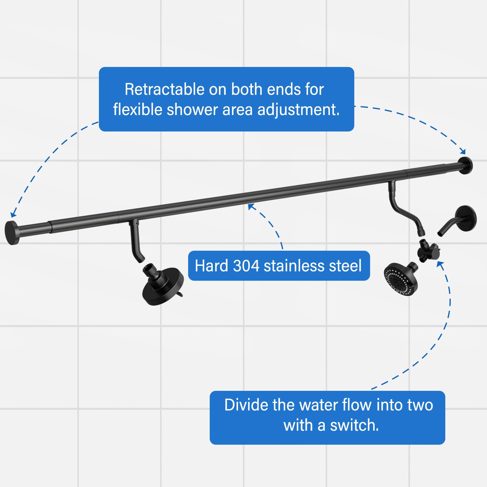 NTPN Dual Shower Head for Couples, Double Shower Head System for Two People, High Pressure and Adjustable Double Shower with Multimodal Shower Head fits 2 Person (Black)