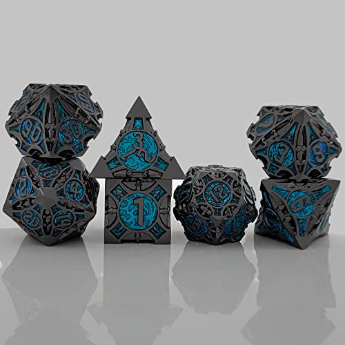 DND Dungeons and Dragons Dice with Gift Box & Dice Bag Metal Polyhedral Large D&D Dice Set for RPG MTG Pathfinder Role Playing Dice D and D Dice D20 D12 D10 D8 D6 D4 Black Flash Blue