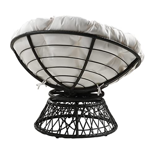 OSP Home Furnishings Wicker Papasan Chair with 360-Degree Swivel, 40†W x 36†D x 35.25†H, Grey Frame with White Cushion