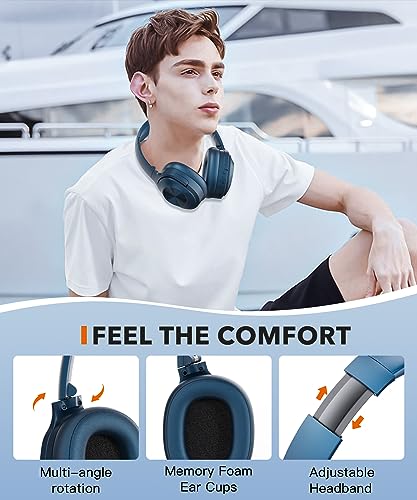 INFURTURE Q1 Active Noise Cancelling Headphones with Microphone,Wireless Over Ear Bluetooth Headphones, Deep Bass, Memory Foam Ear Cups, Quick Charge 40H Playtime, for TV, Travel