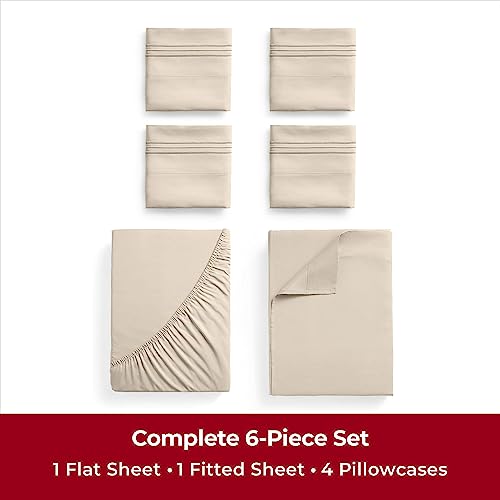 Mellanni Queen Sheet Set - 6 Piece Iconic Collection Bedding Sheets & Pillowcases - Luxury, Ultra Soft, Cooling Bed Sheets - Deep Pocket up to 16 inch - 6 PC (Queen, Burnt Sand w/Extra Pillow Cases)