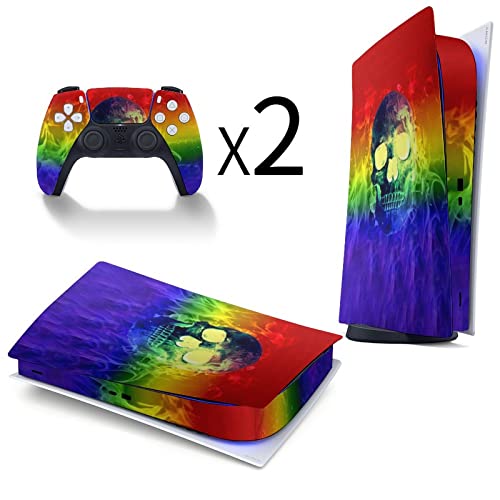 Gay Pride Flaming Skull Full Protective Skin Cover Design Wrap Decal Sticker Compatible with PS5 Digital Edition Console and Controller