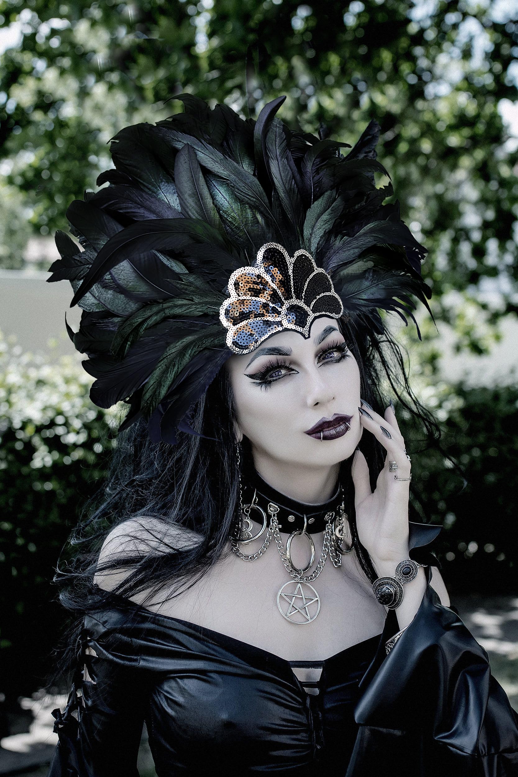 JEGERMIG Black Feather Sequin Headwear Carnival Headpiece Showgirl Cosplay Accessories for Women
