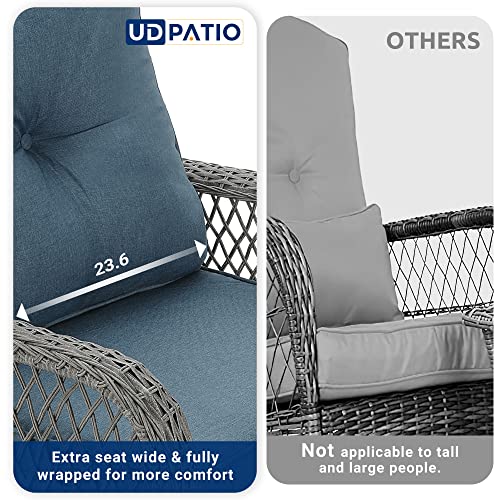 UDPATIO 3 Piece Patio Set Rocking, Rattan Outdoor Rocking Patio Bistro Set with 2 Rockers and 1 Side Table with 4ββ Thick Cushions for Backyard, Porch, Balcony, Poolside(Blue)