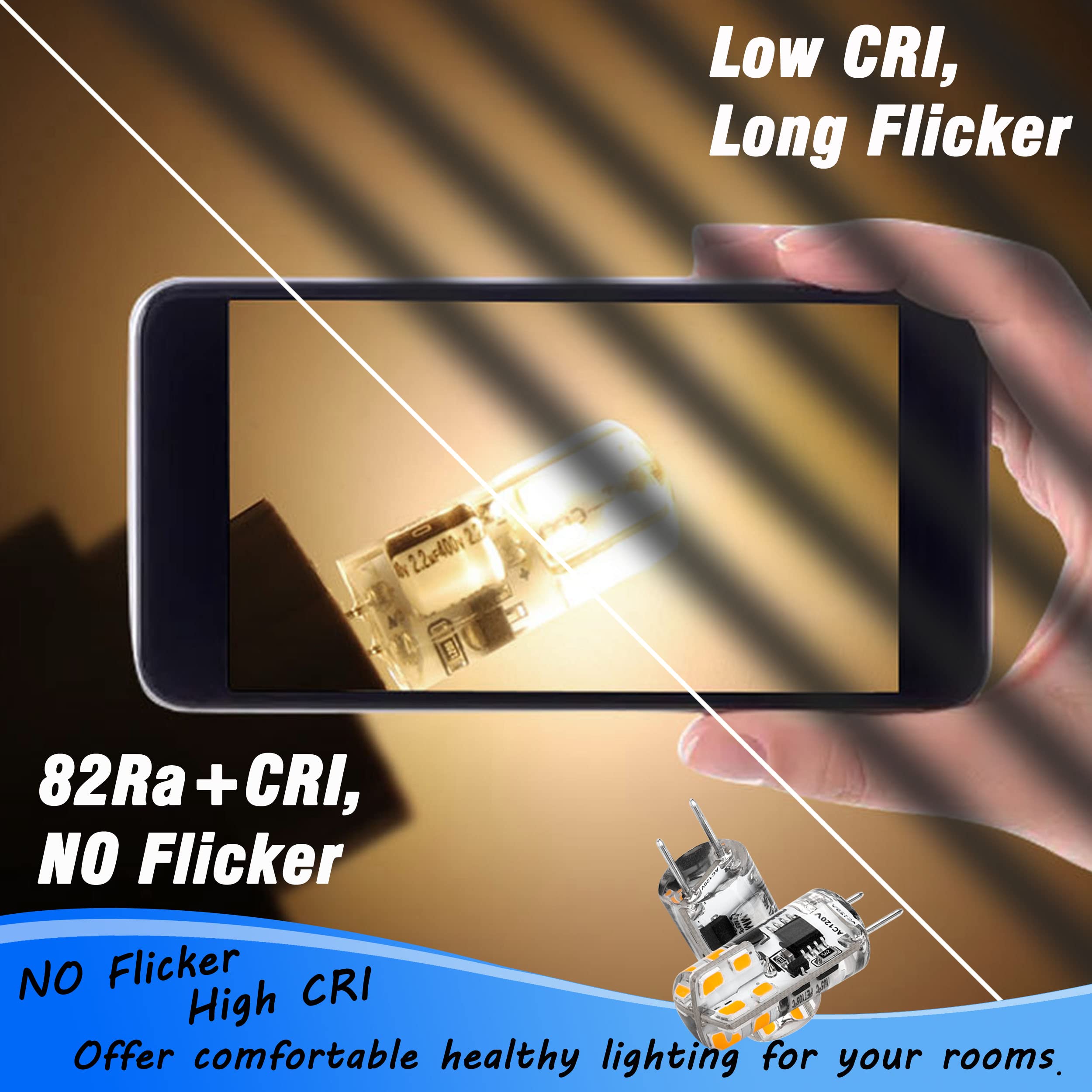 Heifymi 0-100% Dimmable No Flicker G8 Led Light Bulbs 20W 25W Halogen Equivalent,120V G8 Base 2Pin Led Bulb 3W T4 JCD Type 2700K Warm White for Under Cabinet Counter Puck Lighting,6Pack