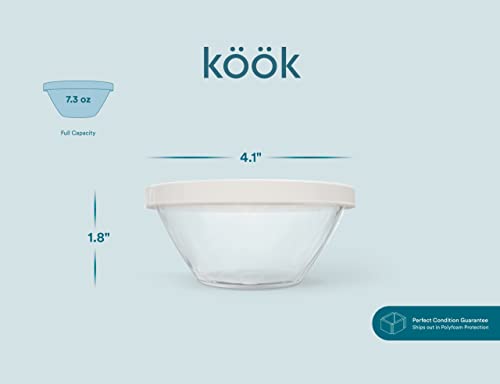 KooK Small Glass Prep Bowls with Lids Set, Clear Mini Food Storage Containers, Perfect for Dips, Microwave & Dishwasher Safe, 7.25 oz, Set of 8