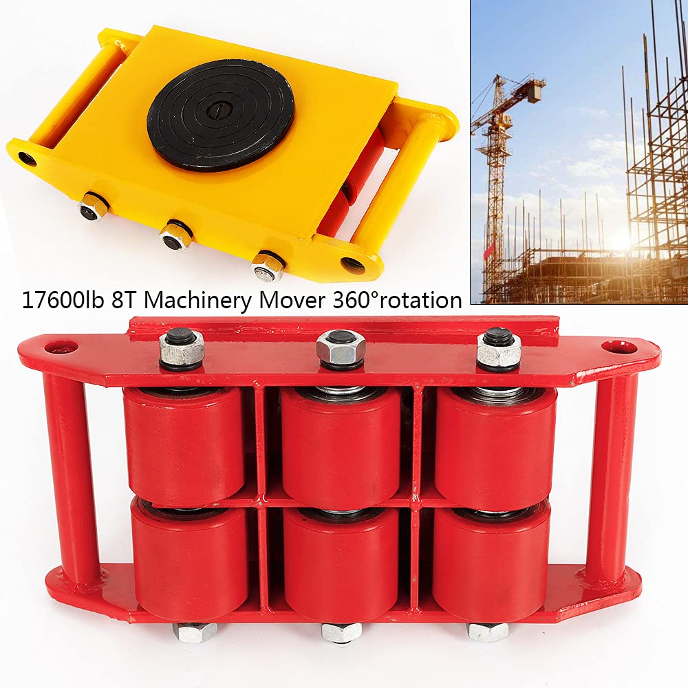 Heavy Duty Machine Dolly Skate Machinery Roller Mover Cargo Trolley 8 Ton 17600lb, w/Steel Rollers Cap 360 Degree Rotation (Red)