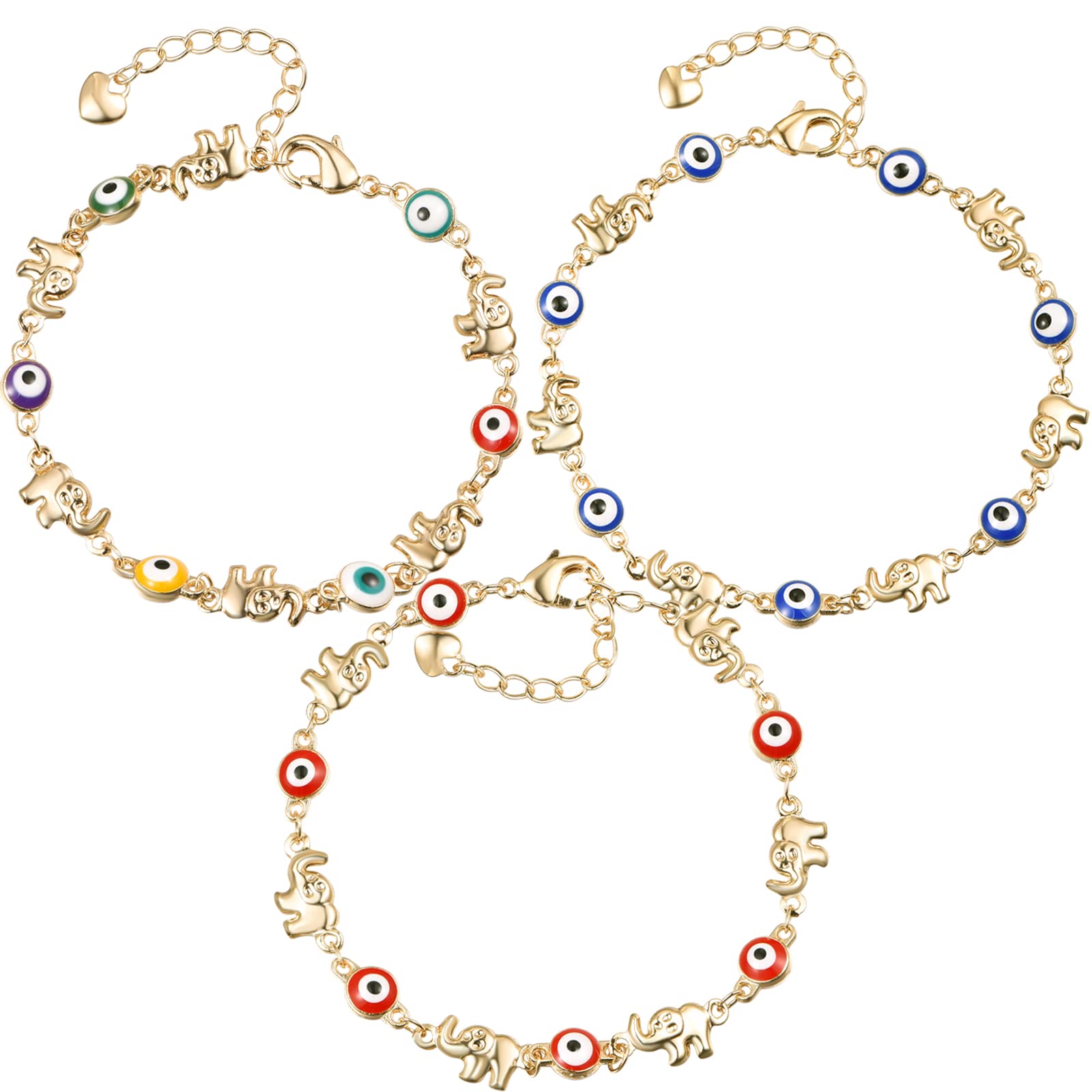 Evil Eye Bracelets 14K Gold Plated Handmade Adjustable Link Chain Elephant Bracelet for Women Evil Eye Jewelry Gift