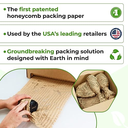 IDL Packaging HexcelWrap Cushioning Kraft Paper 15.25" x 300' in Self-Dispensed Box β Eco-Friendly Honeycomb Alternative to Bubble Wrap β Innovative Packing Paper Roll for Shipping and Moving
