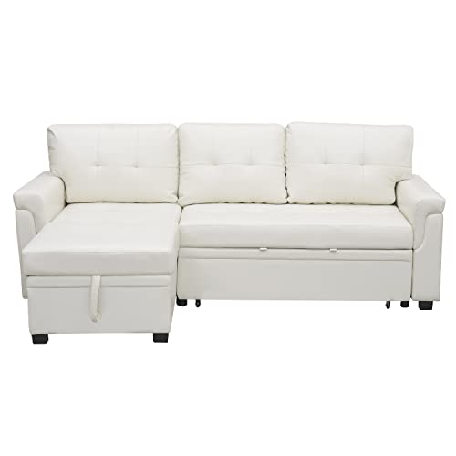 Naomi Home Reversible Sleeper Sectional Sofa Storage Chaise - White, Air Leather White/Air Leather