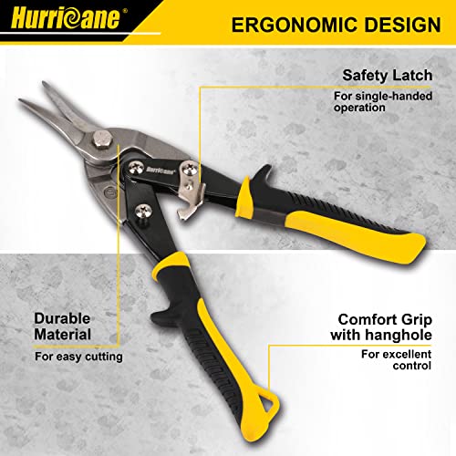 HURRICANE 10 Inch Aviation Tin Snips, Heavy Duty Metal Cutter Shears for Cutting Sheet Metal, Straight Cut, Chrome Vanadium Steel