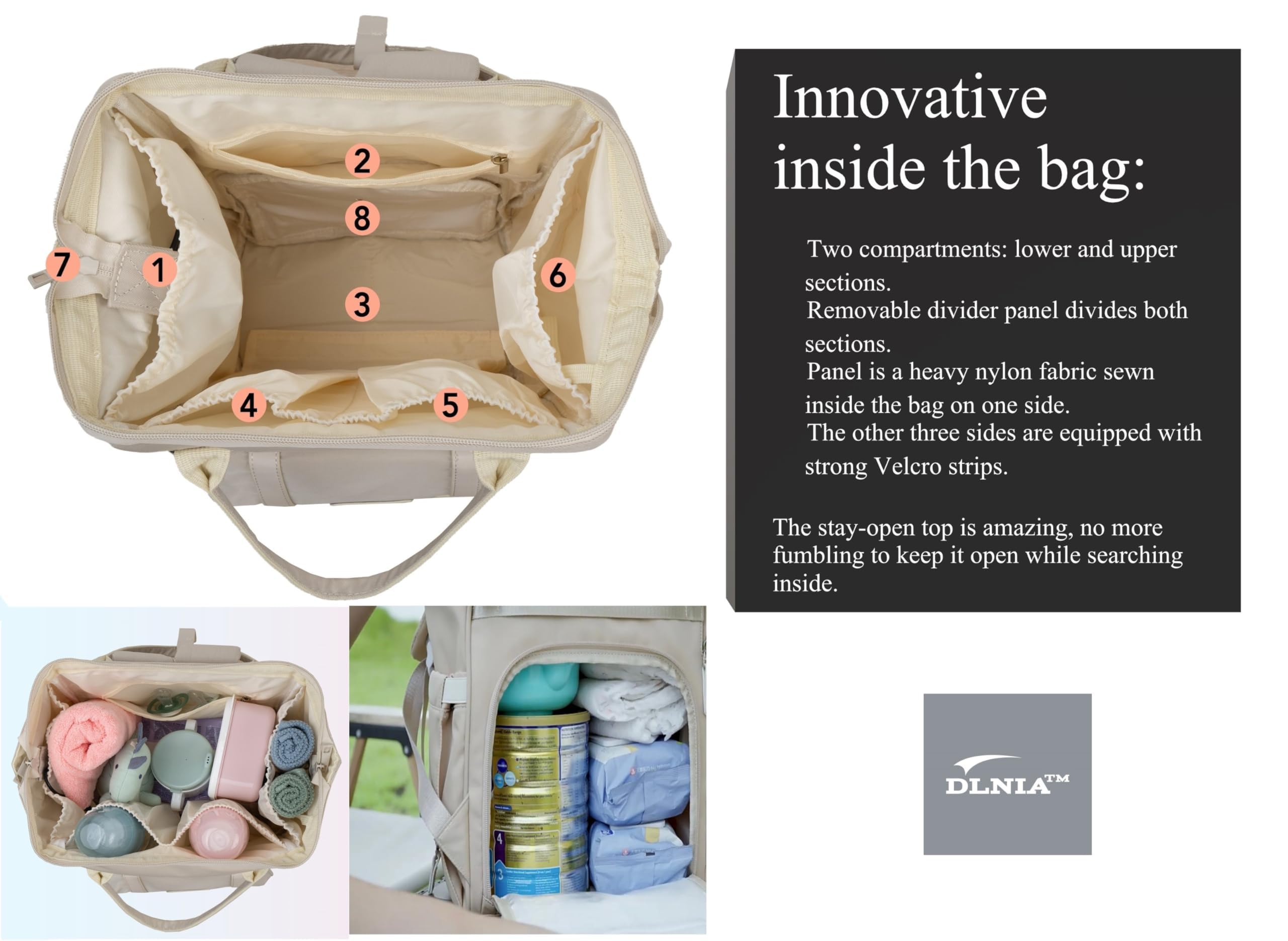 DLNIA Baby Diaper Backpack - Large Diaper Bag with Insulated Pockets, Stroller Straps, Independent Milk Bottle Warehouse and Anti - Theft Back Pocket