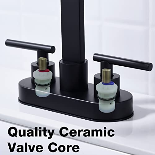 TRUSTMI Bathroom Faucet Matte Black 2 Handle Lavatory Basin Sink Faucet Swivel Waterfall 4 Inch Centerset Vanity Faucet with Overflow Pop Up Drain Assembly